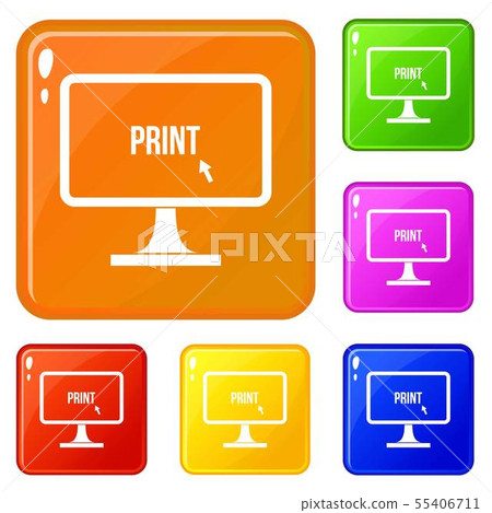 Print word on a computer monitor icons set...-插圖素材 [55406711] - PIXTA圖庫