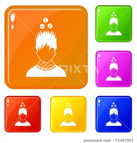 Man with tablets over head icons set vector color - Stock Illustration ...