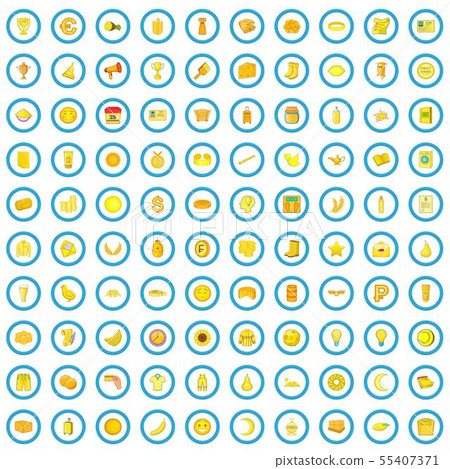 100 yellow icons set, cartoon style-插圖素材 [55407371] - PIXTA圖庫