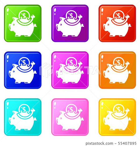 Pig money icons set 9 color collection - Stock Illustration [55407895 ...