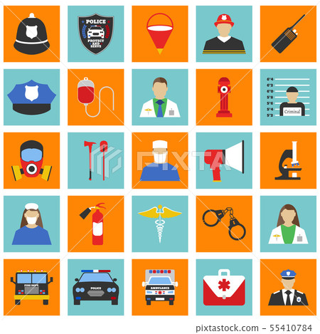 Big set of the Police, Medic, Firefighter icon.-插圖素材 [55410784] - PIXTA圖庫