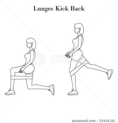 Lunges kick back illustration outline - Stock Illustration [55416182 ...