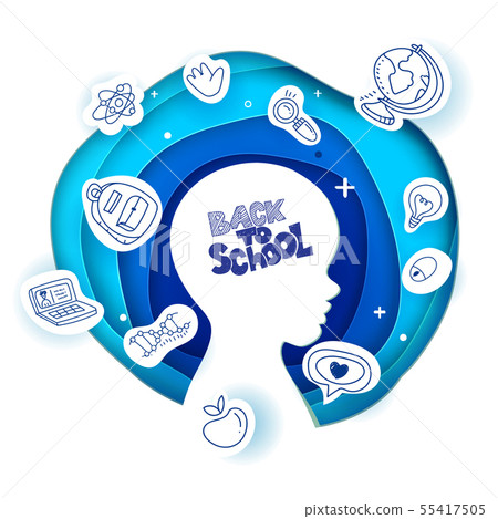 Vector Back to school head paper art - Stock Illustration [55417505 ...