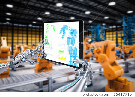 robotic hand working with digital tablet - Stock Illustration [55417719 ...