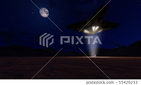 Man is beamed into the ufo 3D rendering - Stock Illustration [55420233 ...