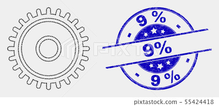 Vector Dotted Cog Icon and Scratched 9 percent... - Stock Illustration ...