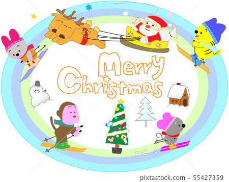 Santa Claus playing in winter sports with... - Stock Illustration ...
