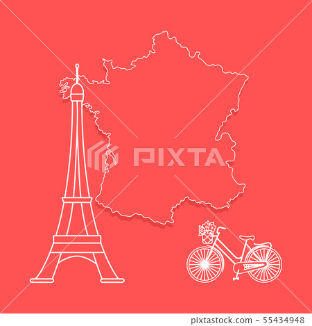 Map of France, tower, bicycle - Stock Illustration [55434948] - PIXTA