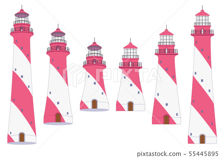 vector flat outline Lighthouse beacon set - Stock Illustration ...