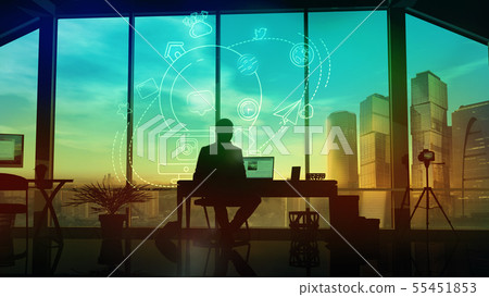 Male blogger, freelancer at home at work - Stock Illustration [55451853 ...