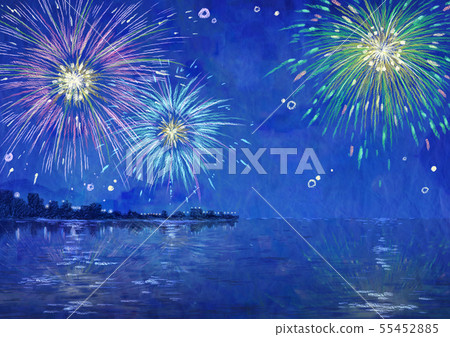 Landscape illustration of fireworks display - Stock Illustration ...
