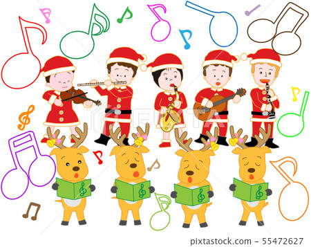 Christmas concert with children and reindeer... - Stock Illustration ...