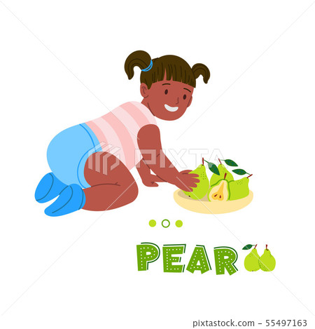 Kid eating pear flat vector illustration - Stock Illustration [55497163 ...