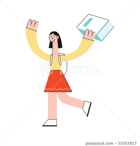 A young brunette girl with a backpack, a... - Stock Illustration ...