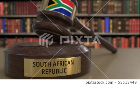 Flag of South Africa on judges gavel in court.... - Stock Illustration ...