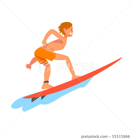 Guy Surfer Character Riding on Ocean Wave with... - Stock Illustration ...