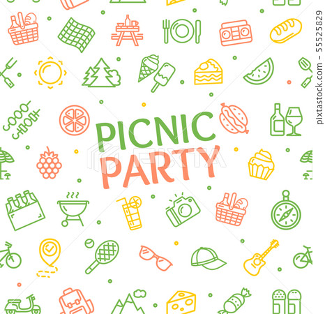 Color Picnic Party Banner Card Background. Vector-插圖素材 [55525829] - PIXTA圖庫