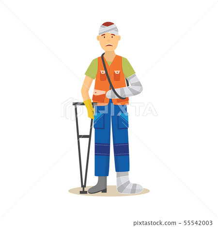 Man worker in uniform with body injury vector... - Stock Illustration ...