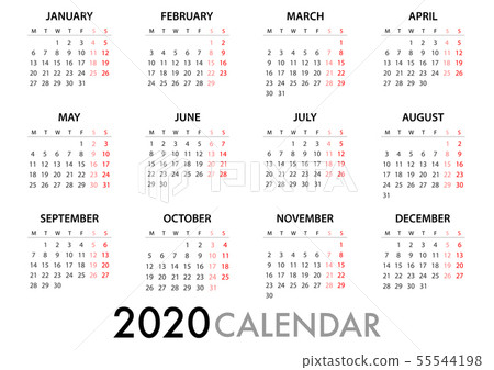 Calendar for 2020 Week Starts Monday. Simple - Stock Illustration ...