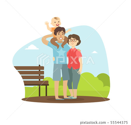 Cheerful Parents and Their Toddler Baby Walking... - Stock Illustration ...