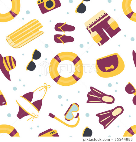 Beach Objects Seamless Pattern, Summer Vacation... - Stock Illustration ...