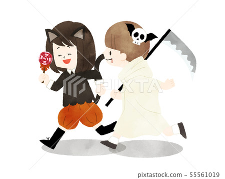 Halloween-fancy dress-boy and girl-watercolor - Stock Illustration ...