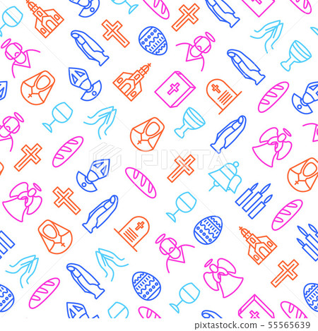 Christian Signs Thin Line Seamless Pattern... - Stock Illustration ...