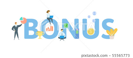 BONUS. Concept with people, letters and icons.... - Stock Illustration ...