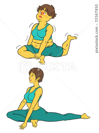 Instructor women and chubby women set to do... - Stock Illustration ...