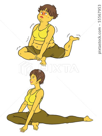 Instructor women and chubby women set to do... - Stock Illustration ...