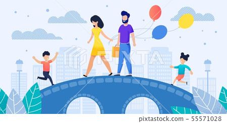 Happy Smiling Family Members on Walk Illustration - Stock Illustration ...