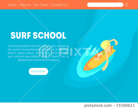 Surf School Landing Page Template with Space... - Stock Illustration ...