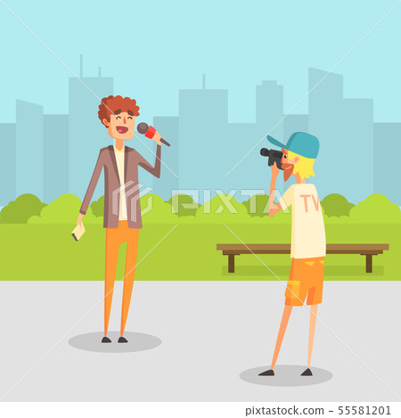 Female Reporter, Journalist Doing Report,... - Stock Illustration ...