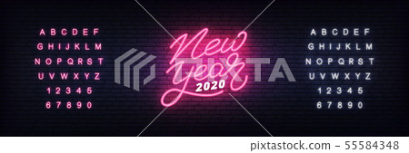 New Year 2020 neon template. New Year glowing... - Stock Illustration ...