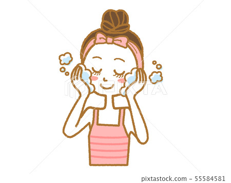 Illustration of a woman washing her face - Stock Illustration [55584581 ...