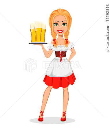 Oktoberfest. Young girl wearing Bavarian costume - Stock Illustration ...