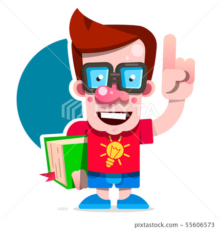 Cartoon Nerd Student Standing With A Book In His - Stock Illustration ...