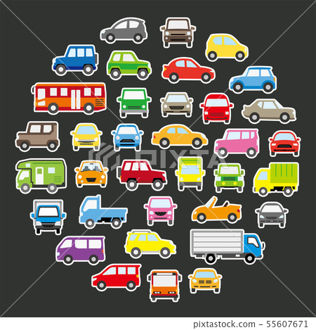 Circle icon gallery of various cars (pop color) - Stock Illustration ...