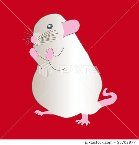 Happy white metal rat on red background. - Stock Illustration [55702977 ...