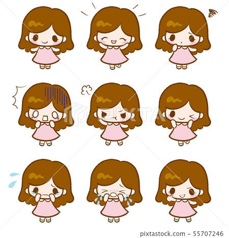 Girl facial expression pack - Stock Illustration [55707246] - PIXTA