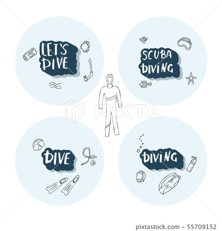 Scuba diving set of elements and equipment. - Stock Illustration ...