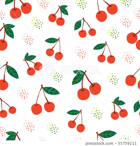 Cherry flat vector seamless pattern - Stock Illustration [55759111] - PIXTA