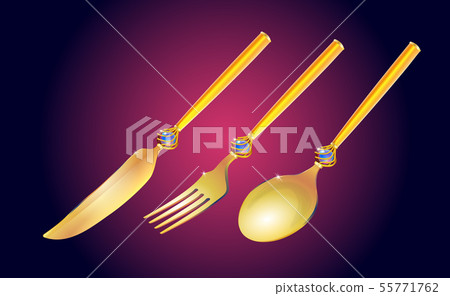 Vintage isometric Set realistic of gold tablewares - Stock Illustration ...