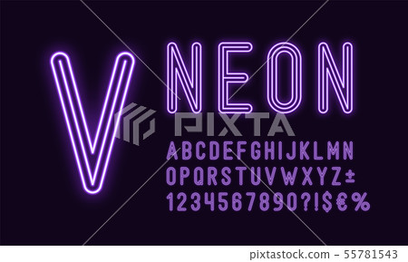 Neon rounded alphabet, Violet color. Outlined Font - Stock Illustration ...