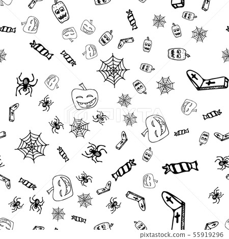 Halloween doodle seamless pattern set isolated on - Stock Illustration ...