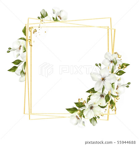 Floral frame with decorative white flowers - Stock Illustration ...
