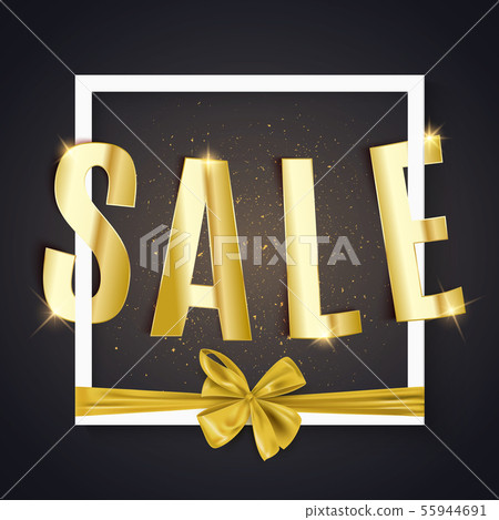 Gold sale text, advertisement banner with bow, - Stock Illustration ...