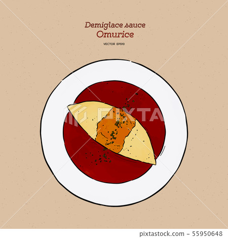 Demi glace sauce omurice. hand draw sketch vector. - Stock Illustration ...