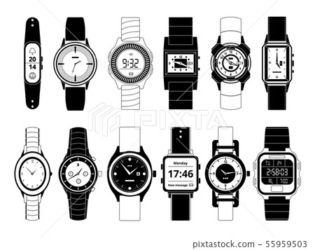 Mechanical and electronic sport hand watches in... - Stock Illustration ...