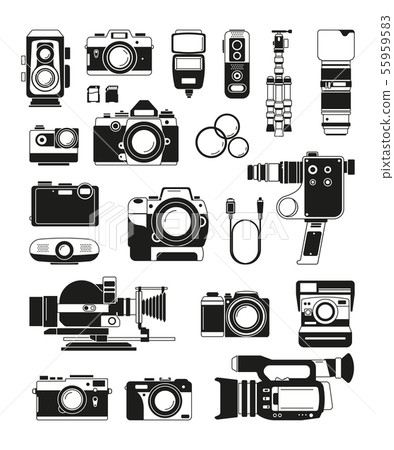 Video and photo cameras and different... - Stock Illustration [55959583 ...